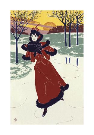 'The Red Winter Cloak' Premium Giclee Print - Louis Rhead | Art.com