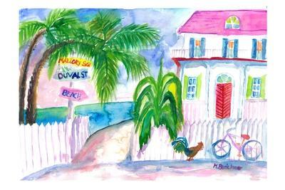 'Key West Pink House and Signpost with Bike' Art Print - M. Bleichner ...
