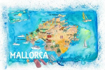 'Mallorca Spain Illustrated Map with Landmarks and Highlights' Art ...