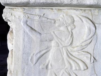 'Maenad Playing Double Aulos, Relief from Roman Sarcophagus, Monumental ...