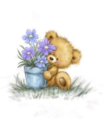 'Baby Bear with Flowers' Giclee Print - MAKIKO | Art.com