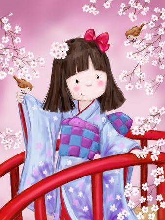 'Japanese Girl Bird 2' Giclee Print - MAKIKO | Art.com