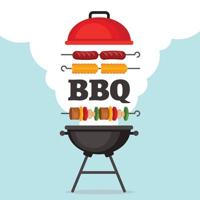 'Bbq Party Background with Grill and Fire. Barbecue Poster. Flat Style ...