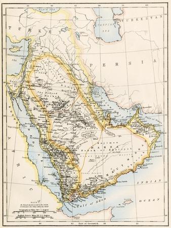 'Map of Arabia (Persian Gulf), 1870S. 19Th Century Coloring Engraving ...