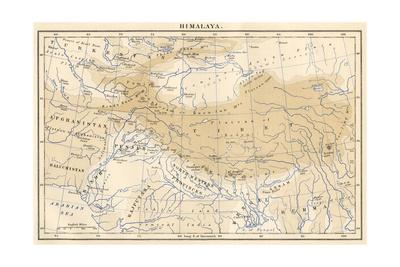 Old East Asia Map Himalayan Mountains