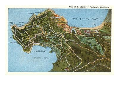 'Map of Monterey Peninsula, California' Art Print | Art.com