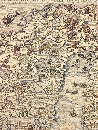 'Map of Scandinavia, from Carta Marina, Sea Map by Olaus Magnus, 1539 ...