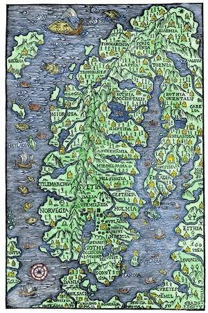 'Map of Scandinavia, from the Marine Chart of Olaus Magnus (Olaf Stor ...