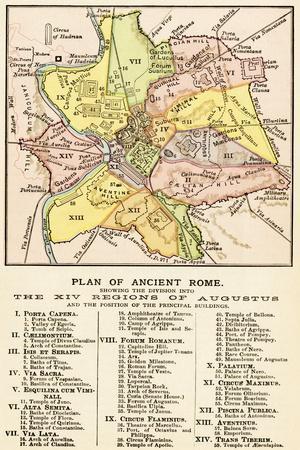 'Map of the City of Rome in Antiquity Showing the Fourteen Regions ...