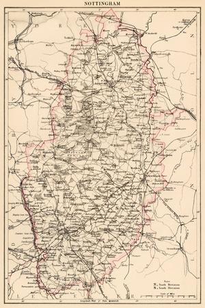 Map of the Earl of Nottingham (England), circa 1870. 19Th Century ...