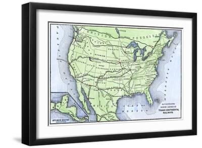 Map of the North American Transcontinental Railways, 1800s Framed ...