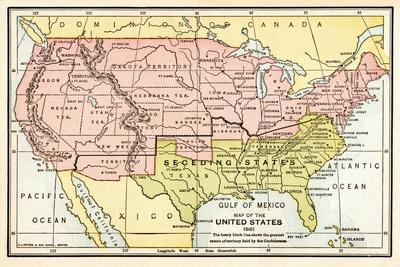 'Map of the United States in 1861 at the Beginning of the Secession War ...