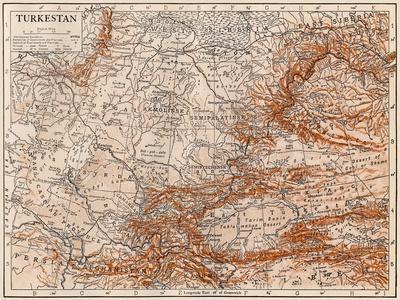 Map of Turkestan (Central Asia) Regions, Ca. 1870 - Lithography - (Map ...