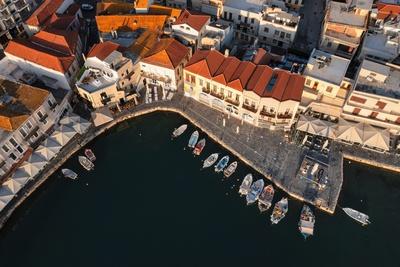 'Aerial view of Venetian harbor, Rethymno, Crete, Greek Islands, Greece ...