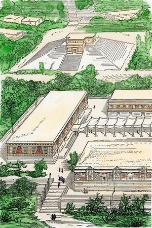 Maya Palace in Palenque (Mexico). Reconstitution of 1875, by Eugene ...
