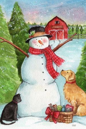 'Snowman Farm With Dog And Cat' Giclee Print - Melinda Hipsher | Art.com