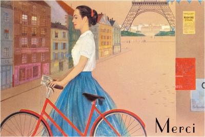 'Merci, Girl with Bicycle in Paris' Art Print | Art.com