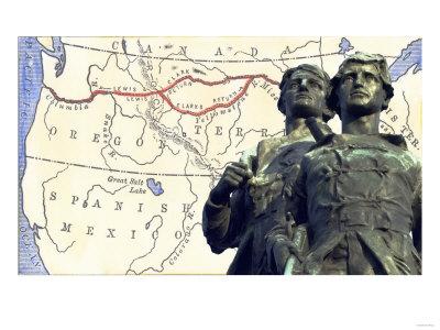 'Meriwether Lewis and William Clark with a Map of their Expedition ...