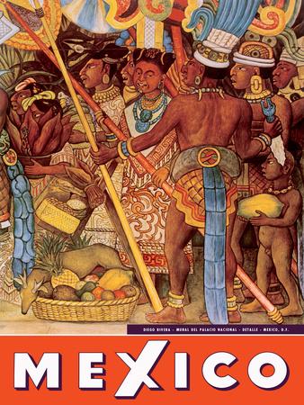 'Mexico City - National Palace Mural Detail - Aztec Indians - Vintage ...
