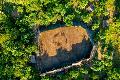 'Aerial of a shabono (yanos), the traditional communal dwellings of the ...