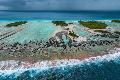'Aerial of the elevated reefs of Ile aux Recifs, Rangiroa atoll ...