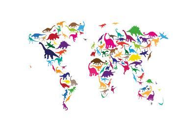 'Dinosaur Map of the World Map' Art Print - Michael Tompsett | Art.com