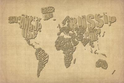'Typography Map of the World Map' Art Print - Michael Tompsett | Art.com