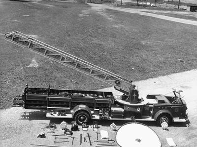 'Modern Fire Engine Sitting in Horizontal View, with Ladder and Extra ...