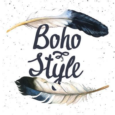 'Illustration with Boho-Chic Label. Hand Drawn Watercolor Feathers on ...