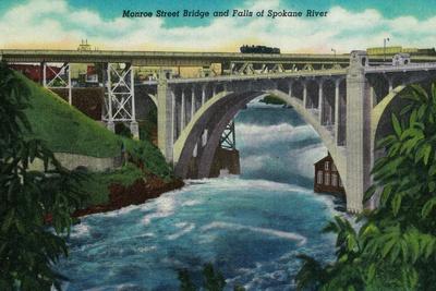 'Monroe Street Bridge and Falls on Spokane River - Spokane, WA' Art ...