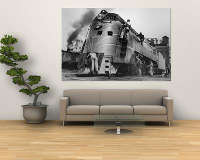 'Soldiers Working on Locomotive' Giant Art Print - Myron Davis | Art.com