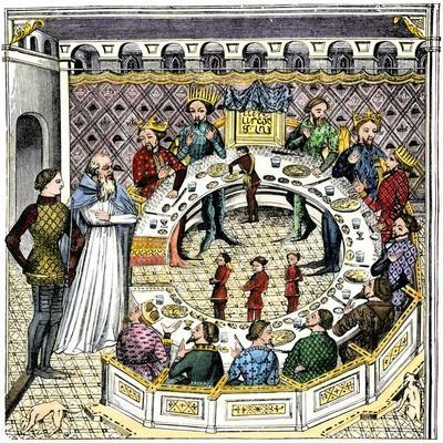 Myths and Legends: King Arthur's round Table. Colour Engraving after a ...