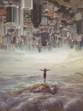 'Young woman standing on a rock with divorced hands' Art Print ...