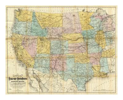 'National Map of the Territory of the United States, c.1868' Art Print ...