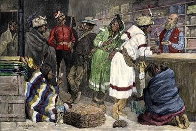 'Native Americans Exchanging Furs for Goods at a Hudson Bay Company ...