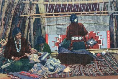 'Navajo Ladies Weaving Rugs' Art Print - Lantern Press | Art.com