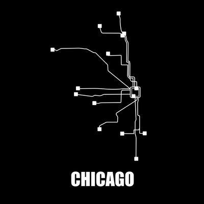 'Chicago Black Subway Map' Art Print - Naxart | Art.com