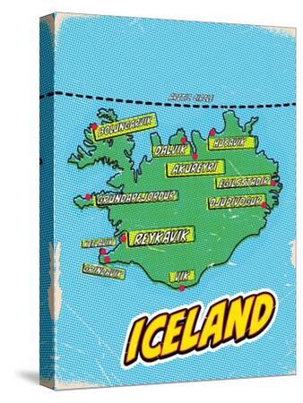 Iceland Pop Art Map Stretched Canvas Print - Nicholas | Art.com