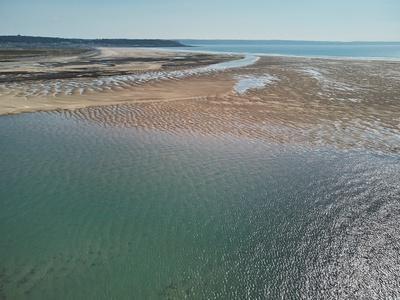 An aerial view of the estuary of the Taw and Torridge Rivers, near ...