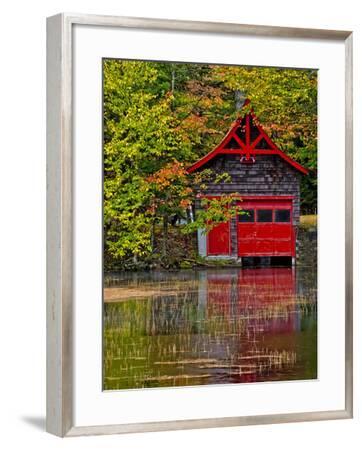 Old Forge. Red Boathouse on Lake Shore, New York, Usa Photographic ...