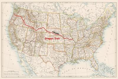 'Oregon Trail Route on an 1870S Map of the Us.' Giclee Print | Art.com