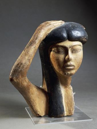 Painted Terracotta Head of Woman Mourner or Isis Mourning Osiris Giclee ...