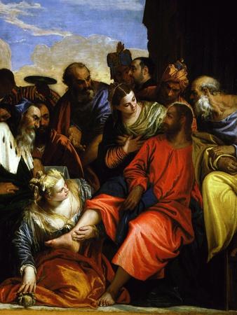 'Mary Magdalene Washing Feet of Jesus Christ, Detail from the Meal at the House of Simon, C.1560 ...