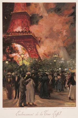 'Paris, Eiffel Tower Fire During Universal Exhibition in Paris in 1889 ...