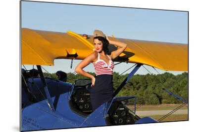 'Patriotic Pin-Up Girl Standing Inside the Cockpit of a Stearman ...