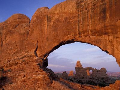 'Double Arch Frames Turret Arch at Dawn, Arches National Park, Utah ...