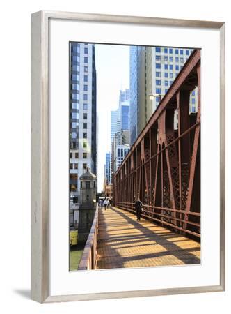 Pedestrians Crossing a Bridge over the Chicago River, Chicago, Illinois ...