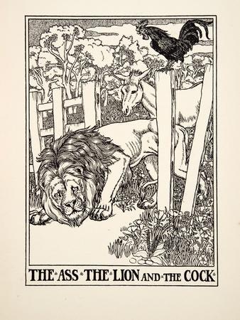 'The Ass, the Lion and the Cock, from A Hundred Fables of Aesop, Pub.1903 (Engraving)' Giclee ...