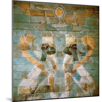 Two androcephalous sphinxes (or lions) under Ahura Mazda, deity of ...