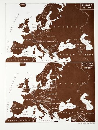 'Map of Europe in 1914, and Europe in 1932, from Histoire De La ...